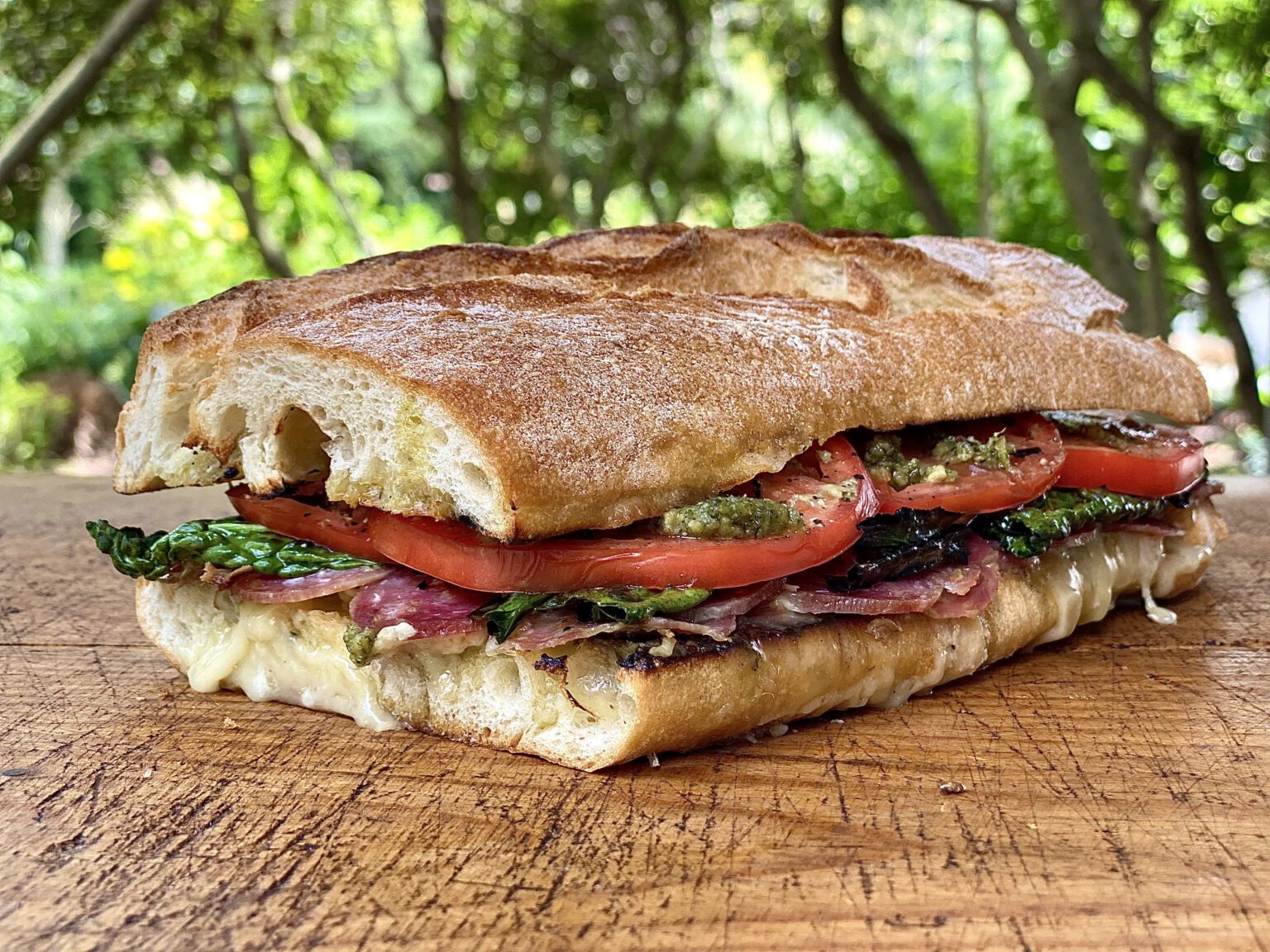 Grilled Ciabatta with Kale Soppressata and Cheese - Alton Brown